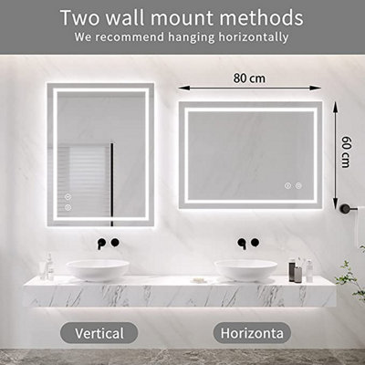 Bathroom Mirror with LED Lights 60X 80 CM Illuminated Backlit Wall ...