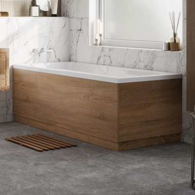 Bathroom Modern 1700mm Front Side Panel For Straight Bath Plinth Oak Finish