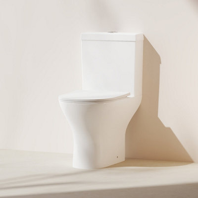 Bathroom Modern Round Close Coupled Toilet WC pan Soft Close Seat White