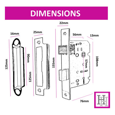 Bathroom Mortice Lock Chrome Sashlock 3" 76mm Bolt Through Reversable ...
