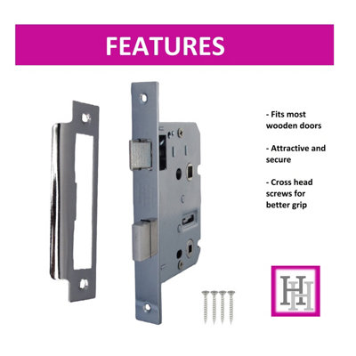 Bathroom Mortice Lock Chrome Sashlock 3" 76mm Bolt Through Reversable ...