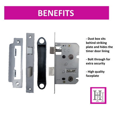 Bathroom Mortice Lock Chrome Sashlock 3" 76mm Bolt Through Reversable ...