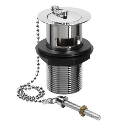 Bathroom Plug Hole and Chain Basin Sink Metal Slotted Waste Chrome ...