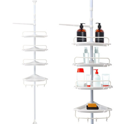 Bathroom Shelf 4 Tier White Telescopic Wall Corner Rack Shower Caddy ...