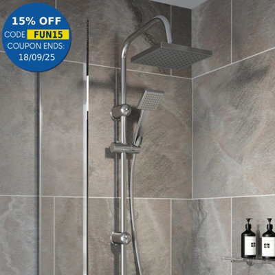 Bathroom Shower Kit Adjust Riser Rail Hose Twin Shower Heads Chrome ...