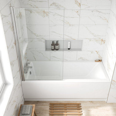 Bathroom Single Ended 1700x750mm Straight Bath Side Panel Screen White ...