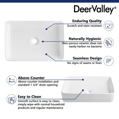 Bathroom Sink, DeerValley Ceramic Rectangular Bathroom Vessel Basin ...