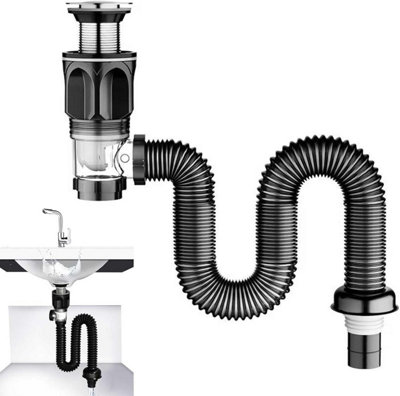 Bathroom Sink Drain Kit, Flip Style Waste Flexible Waste Pipe ...