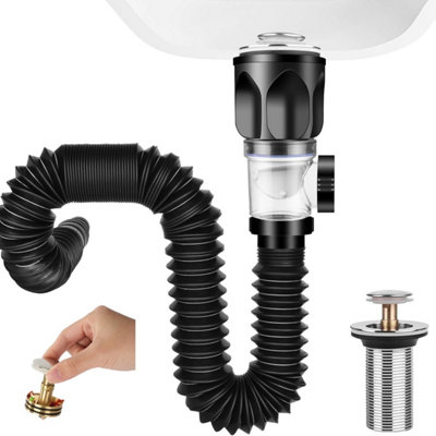 Bathroom Sink Drain Kit, Pipe Connector Waste Water Trap Kit Flexible ...