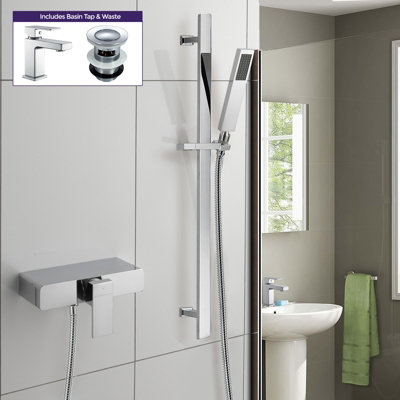 Bathroom Slider Rail Kit & Cool Touch Thermostatic Shower Valve Mixer ...