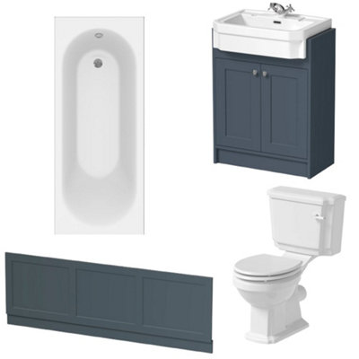 Bathroom Suite 1700mm Single Ended Bath Panel Toilet Basin Blue Vanity Unit
