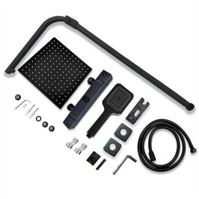 Bathroom Thermostatic Exposed Shower Mixer Twin head Large Square Bar ...