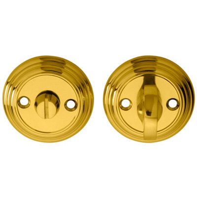 BATHROOM THUMBTURN AND RELEASE HANDLE REEDED DESIGN 55MM DIA POLISHED BRASS