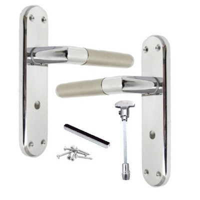 BATHROOM TOILET Door Handle Satin Nickel & Chrome MODERN Mitred ...