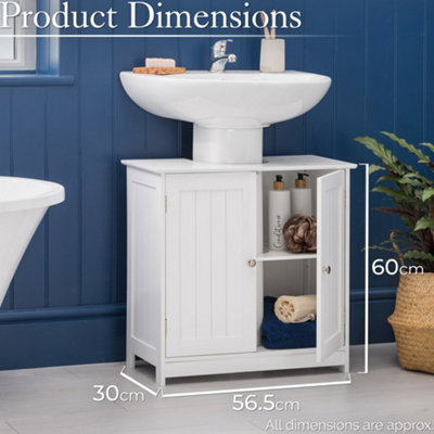 Bathroom Under Sink Cabinet Wooden White 2 Door Storage Cupboard Unit Christow