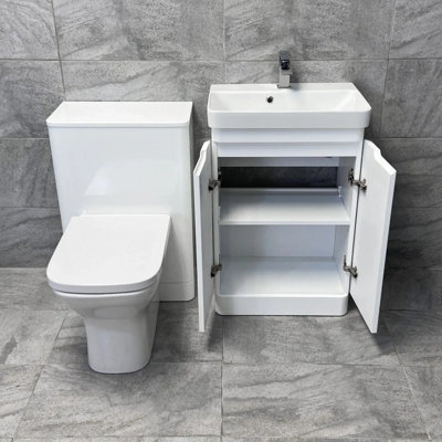Bathroom Vanity Suite 1050mm Basin Unit Toilet and Unit White Gloss ...