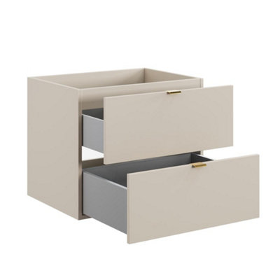 Bathroom Vanity Unit 600mm Beige Wall Cabinet Floating 2 Drawer ...