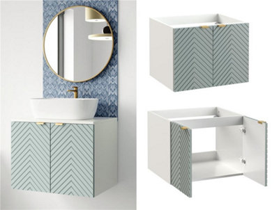 Bathroom Vanity Unit 600mm Wall Cabinet Floating Ribbed Fluted Door ...