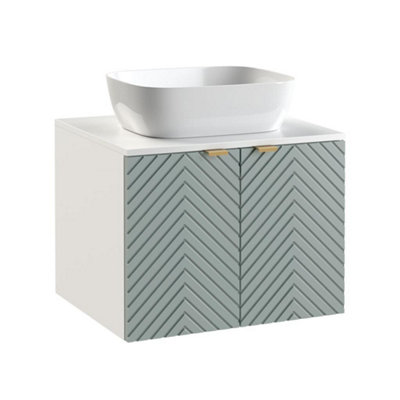 Bathroom Vanity Unit 600mm Wall Cabinet Floating Ribbed Fluted Door ...