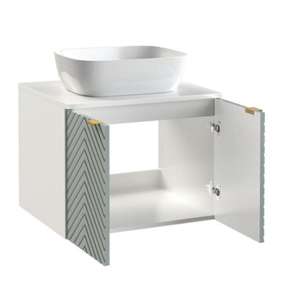 Bathroom Vanity Unit 600mm Wall Cabinet Floating Ribbed Fluted Door ...