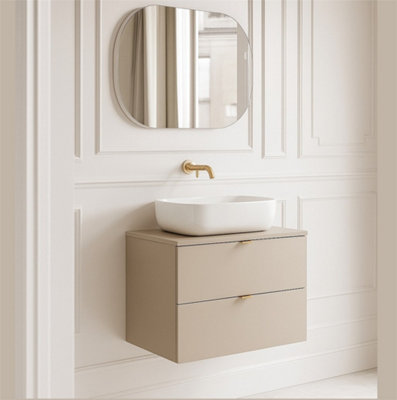 Bathroom Vanity Unit 600mm Wall Cabinet with Sink Beige Worktop ...