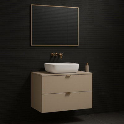Bathroom Vanity Unit 600mm Wall Cabinet with Sink Beige Worktop ...