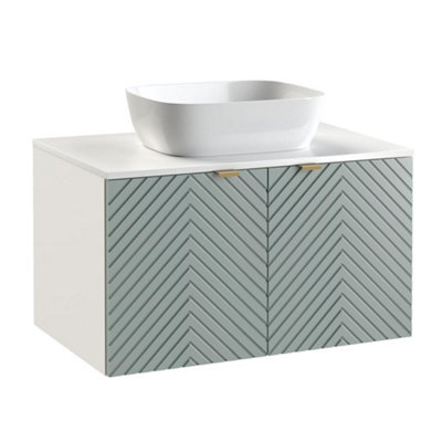 Bathroom Vanity Unit 800mm Wall Cabinet Floating Ribbed Fluted Door ...