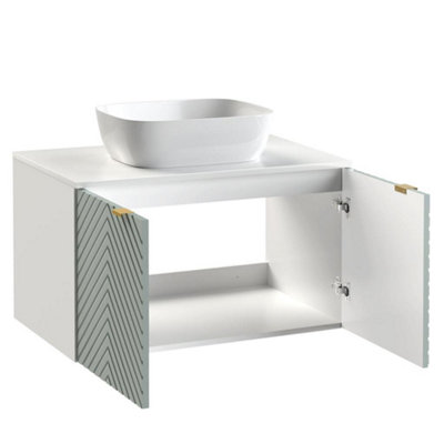 Bathroom Vanity Unit 800mm Wall Cabinet Floating Ribbed Fluted Door ...