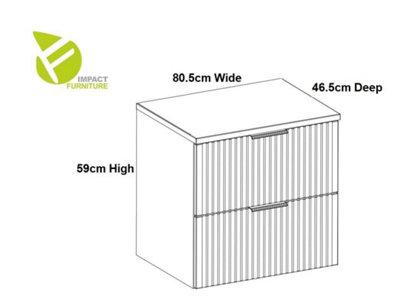 Bathroom Vanity Unit Black 800mm Countertop Ribbed Wall Hung Drawer ...