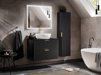 Bathroom Vanity Unit Black Wall Hung 800mm Cabinet with Worktop ...