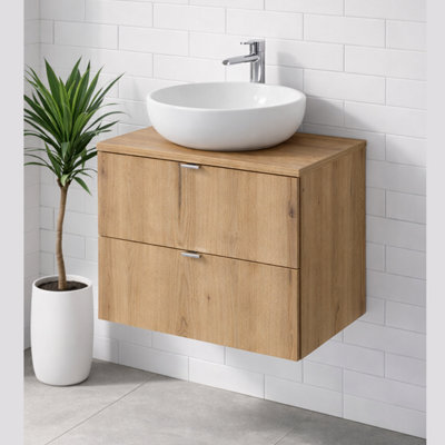 Bathroom Vanity Unit with Basin 600mm Worktop Wall Cabinet Oak Storage ...