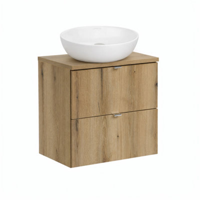Bathroom Vanity Unit with Basin 600mm Worktop Wall Cabinet Oak Storage ...