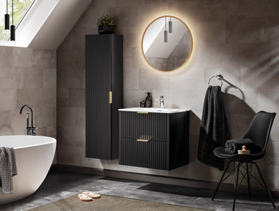 Bathroom Vanity Unit with Basin Wall Hung Black 800mm Drawer Cabinet ...