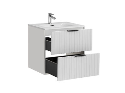 Bathroom Vanity Unit with Sink Basin 600mm Ribbed Fluted White Modern ...