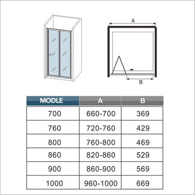 Bathroom Walk in Frame Bi Fold Shower Enclosure Shower Door 860mm