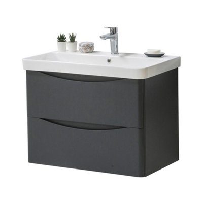 Bathroom Wall Mounted 2-Drawer Vanity Unit with Basin 800mm Wide - Matt ...