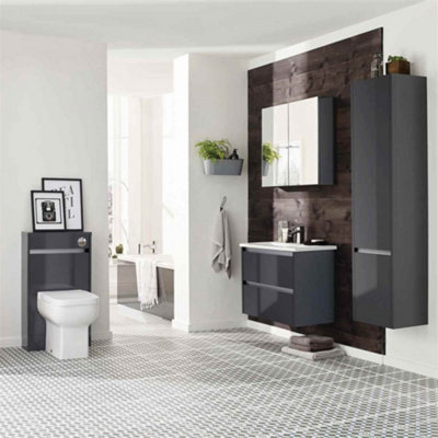 Bathroom Wall Mounted Tall Storage Unit 350mm Wide - Storm Grey Gloss ...