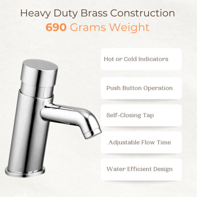 Bathrooms Push Button Non Concussive Basin Tap Chrome Self Closing ...