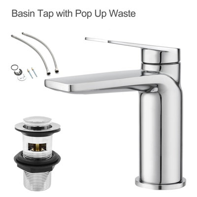 BATHWEST Basin Mixer Taps Modern Monobloc Basin Taps Single Handle Chrome Brass Bathroom Sink ...