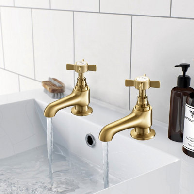 BATHWEST Basin Pillar Taps Pair Antique Twin Bathroom Sink Mixer Taps ...