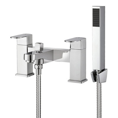 BATHWEST Bath Filler Shower Mixer Taps Bathroom Taps & Shower Head Twin Lever Deck Mount