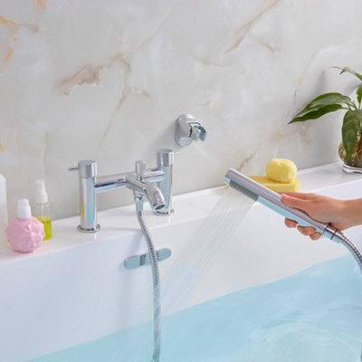 BATHWEST Bath Taps with Shower Chrome Brass Round Bathroom Sink Tap ...