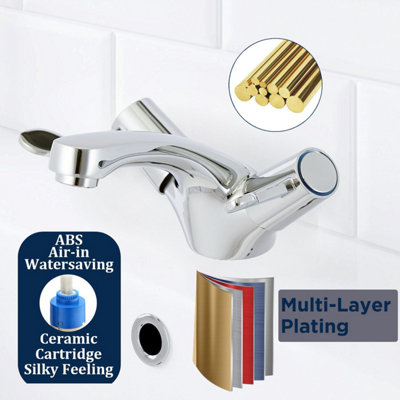 BATHWEST Bathroom Sink Taps Monobloc Modern Chrome Brass Basin Mixer Taps Double Lever | DIY at B&Q