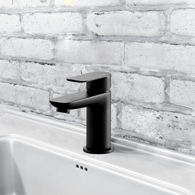 BATHWEST Black Basin Taps with Pop Up Waste Modern Monobloc Chrome ...