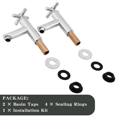 BATHWEST Chrome Basin Cross Sink Taps Pair of Bathroom Sink Mixers Tap ...