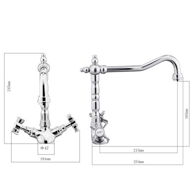 BATHWEST Kitchen Mixer Tap 360 Swivel Spout with Twin Levers Victoria ...