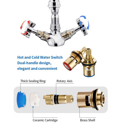 BATHWEST Kitchen Mixer Tap 360 Swivel Spout with Twin Levers Victoria ...