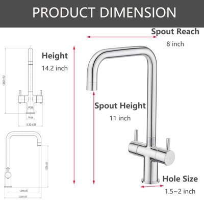 BATHWEST Kitchen Mixer Taps Brass Chromed Dual Lever U-Neck 360 Swivel ...
