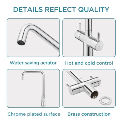 BATHWEST Kitchen Mixer Taps Brass Chromed Dual Lever U-Neck 360 Swivel ...