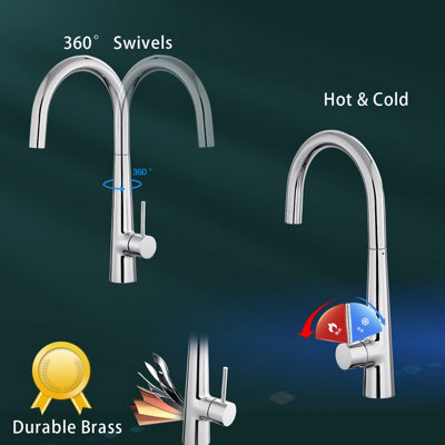 BATHWEST Kitchen Sink Basin Mixer Tap Monobloc Dual Lever Chrome Brass ...